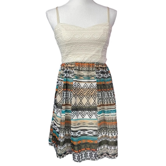 Dresses | Aztec Lace Bustier Dress 4 Geometric Tribal Pattern Chiffon ...